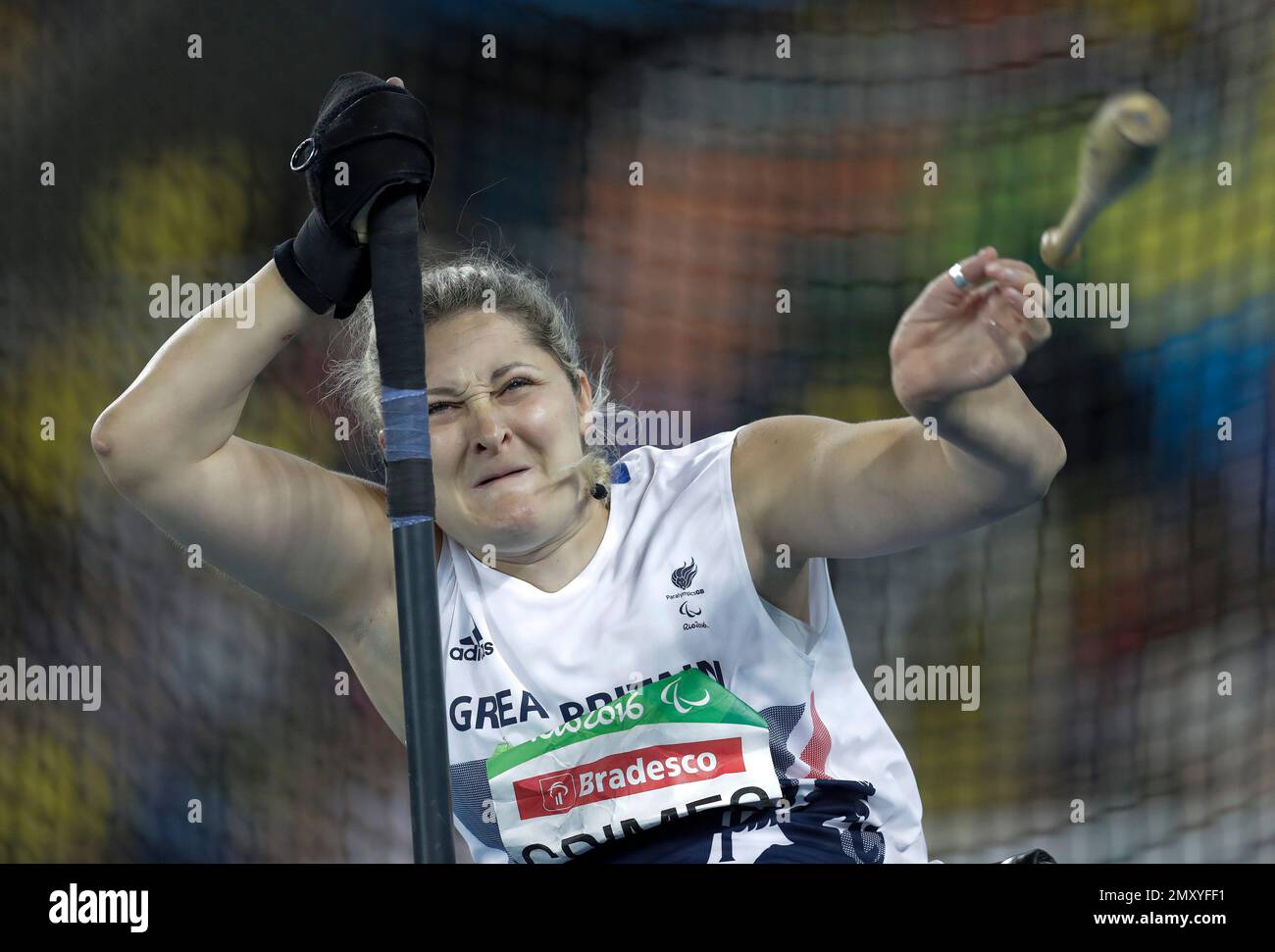 Kylie Grimes from Britain competes in the women's club throw F51 final ...