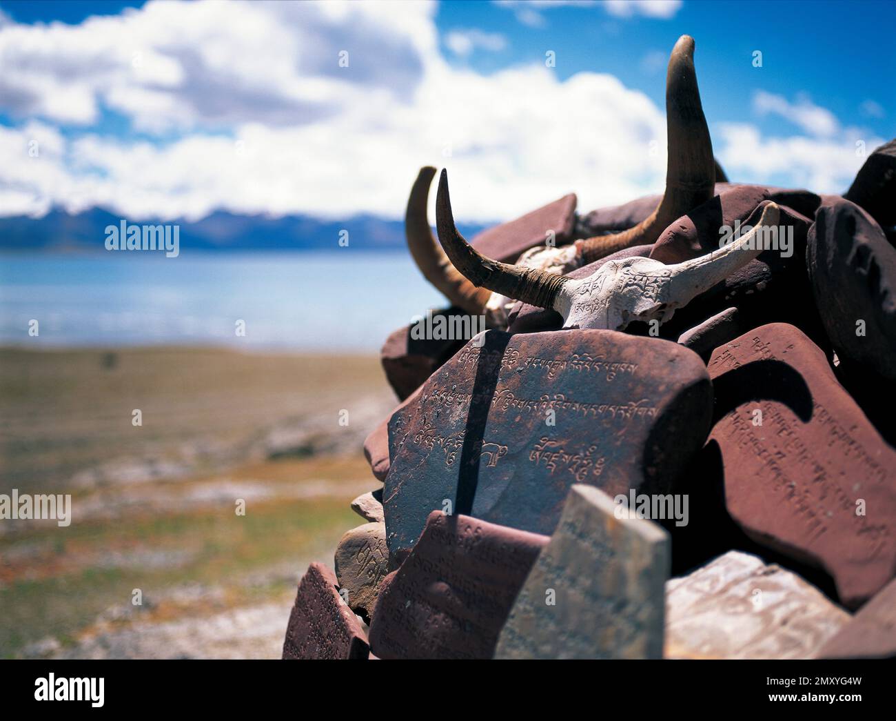 Namco Tibetan mani pile of yak horn Stock Photo - Alamy