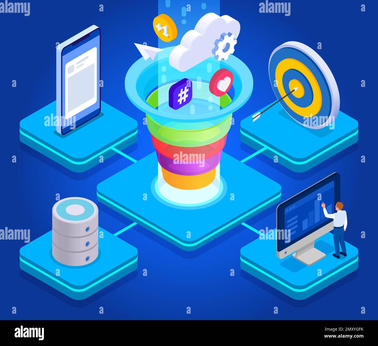 Sales funnel internet marketing business concept with web and cloud ...