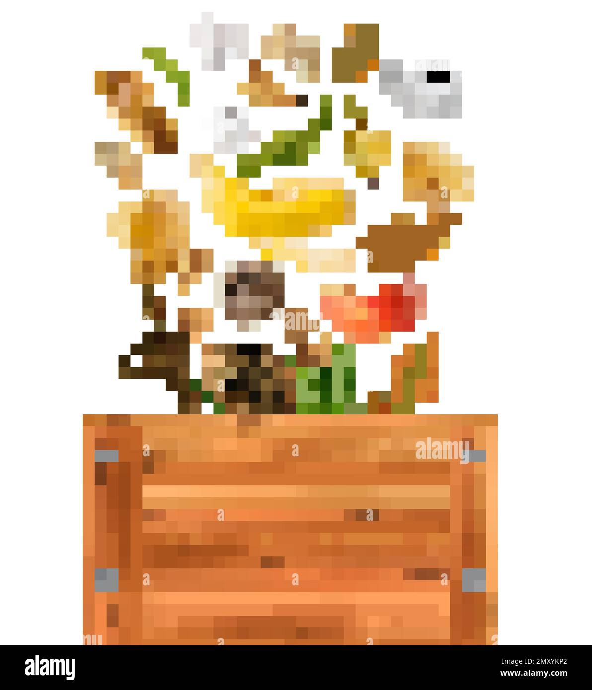 Realistic compost composition with front view of wooden pallet box with ...