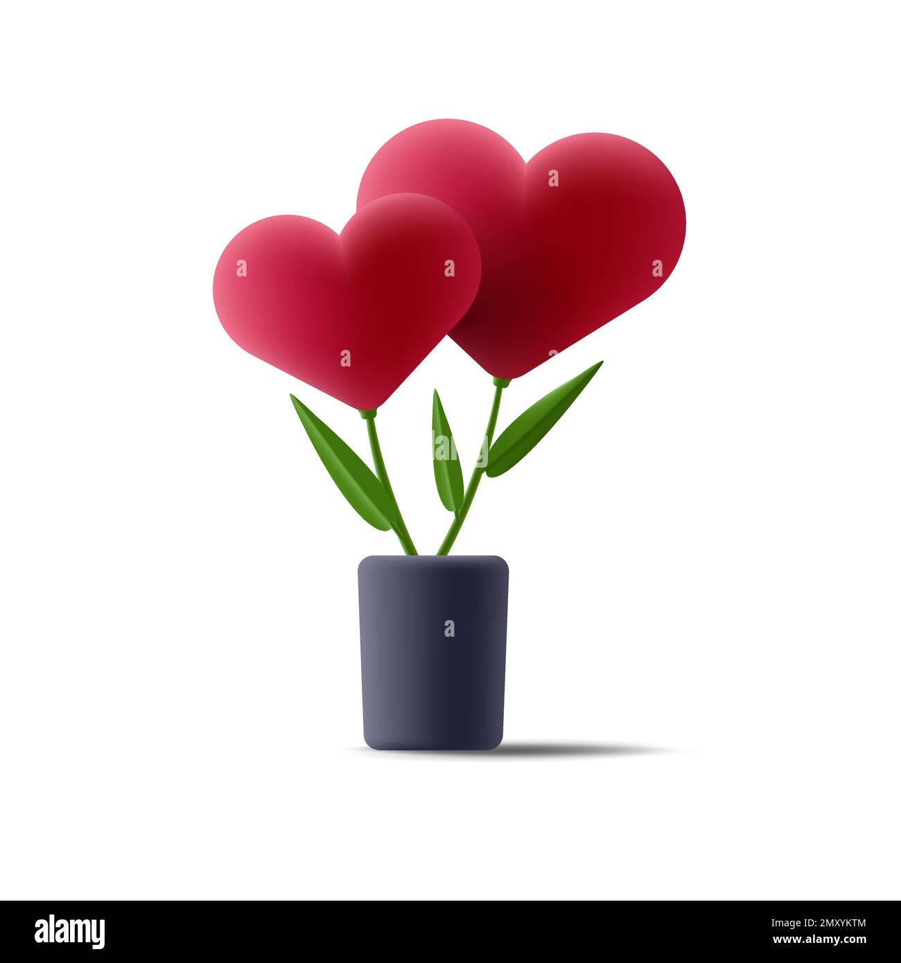 two loving hearts growing in one plant pitcher, 3d render style ...
