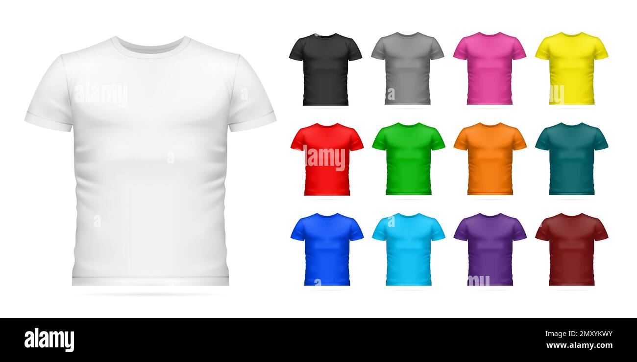 Realistic t shirt mockup color icon set white black pink gray yellow ...