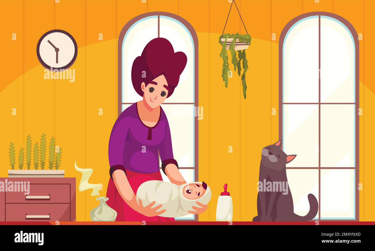 Maternity cartoon concept with mother holding her baby vector ...