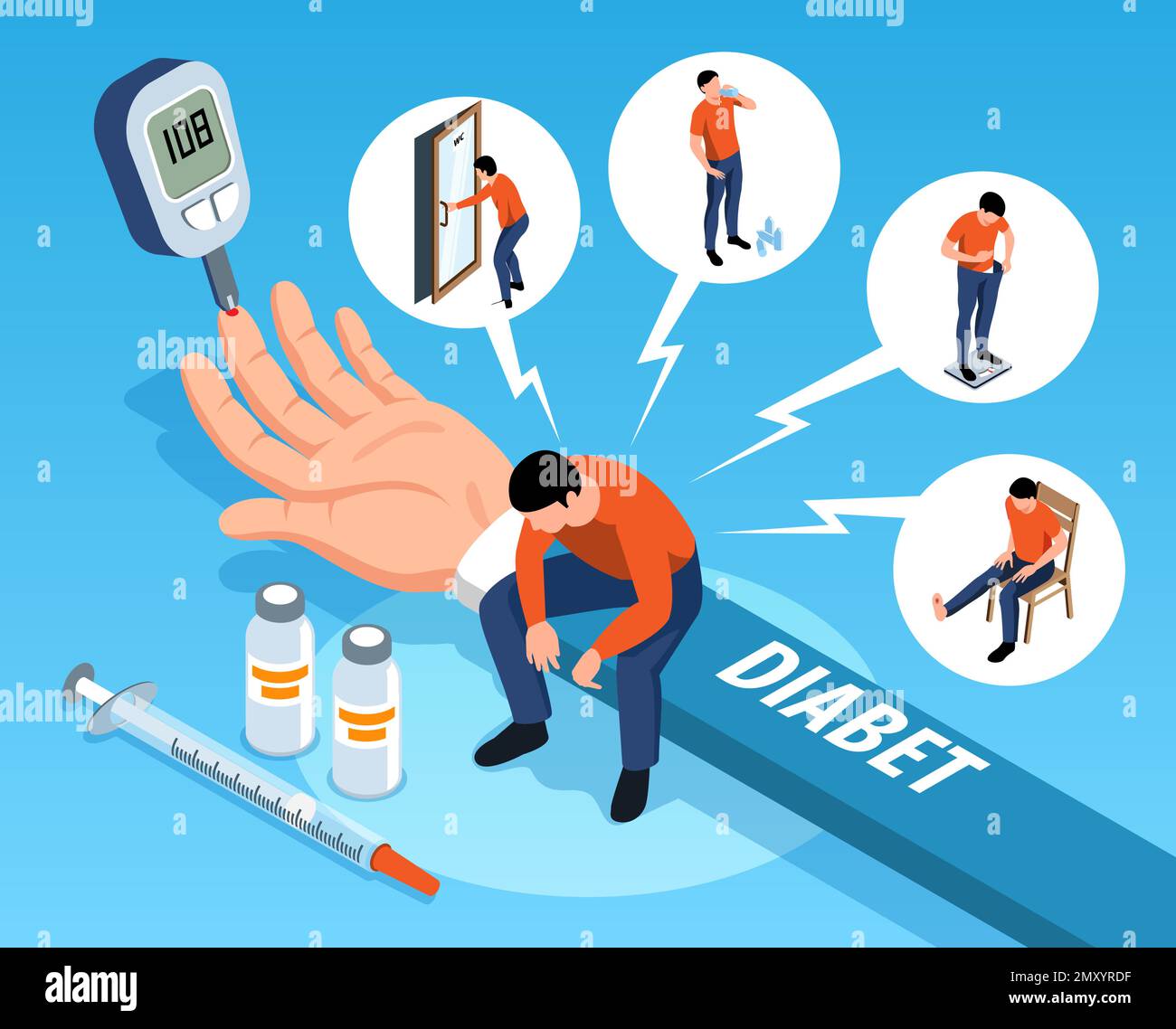 Isometric diabetes composition with text and human character with ...