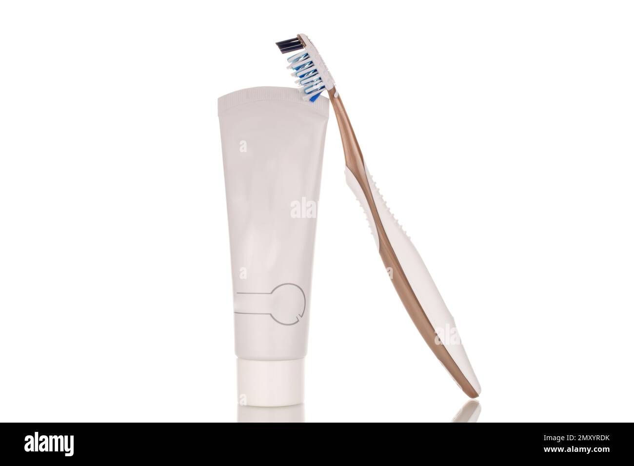 Oral care products, toothpaste and toothbrush, macro isolated on white background Stock Photo ...
