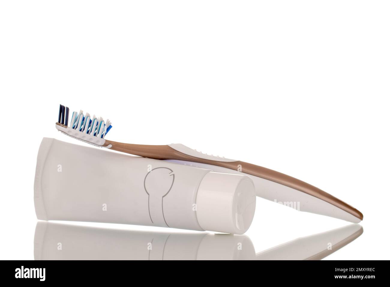 Oral care products, toothpaste and toothbrush, macro isolated on white ...