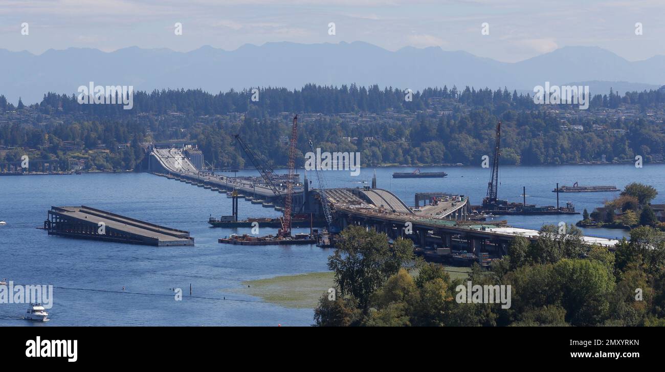 The State Route 520 Bridge is shown under construction, Saturday, Sept ...