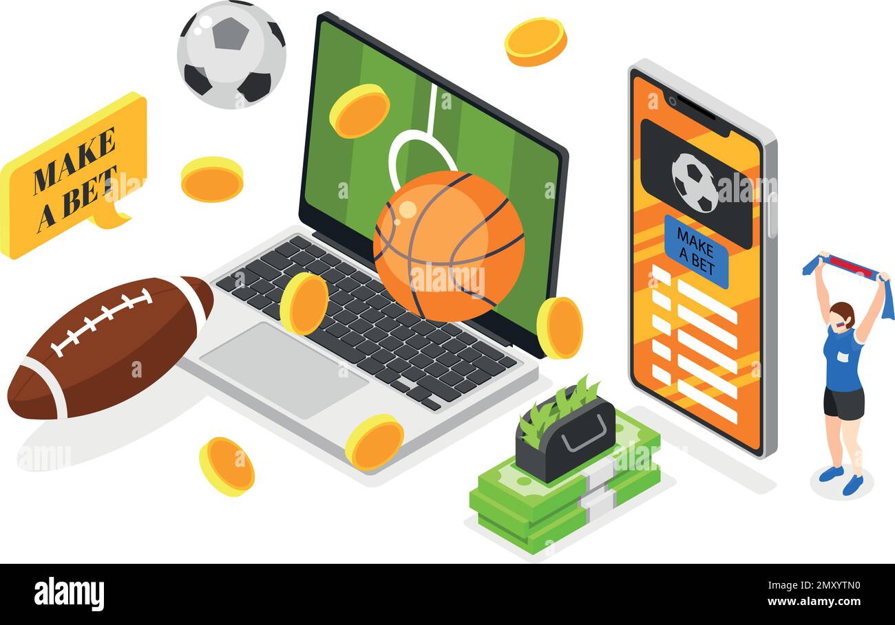 Sports betting isometric composition with mobile phone and notebook ...