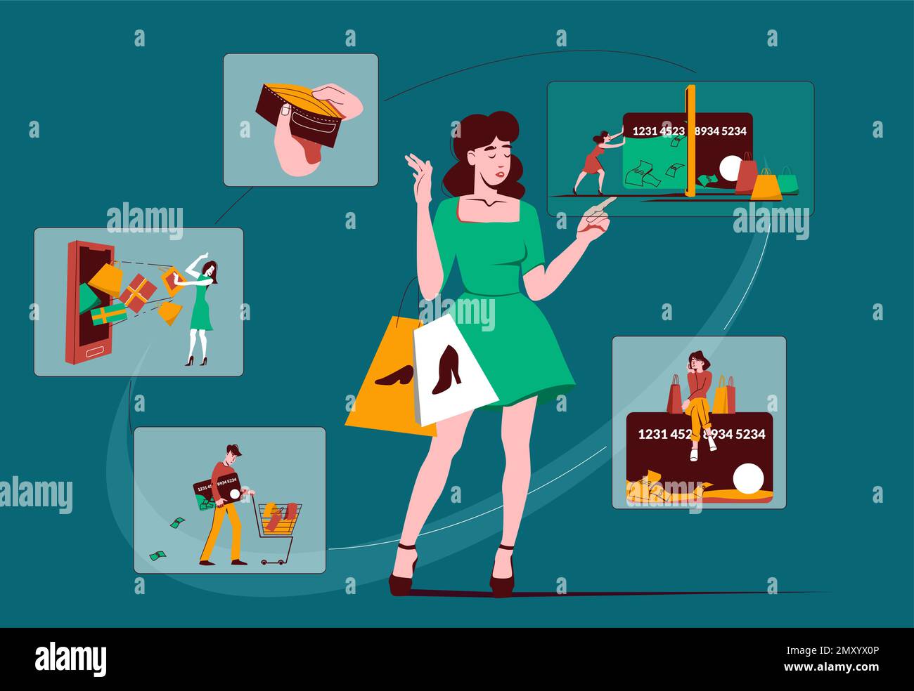Shopping addicted Stock Vector Images - Alamy