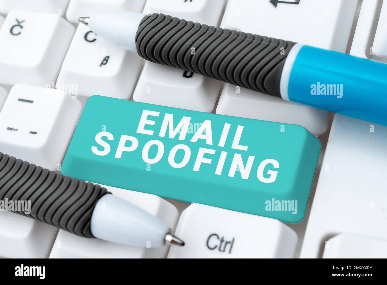 Text caption presenting Email Spoofing. Business idea secure the access ...