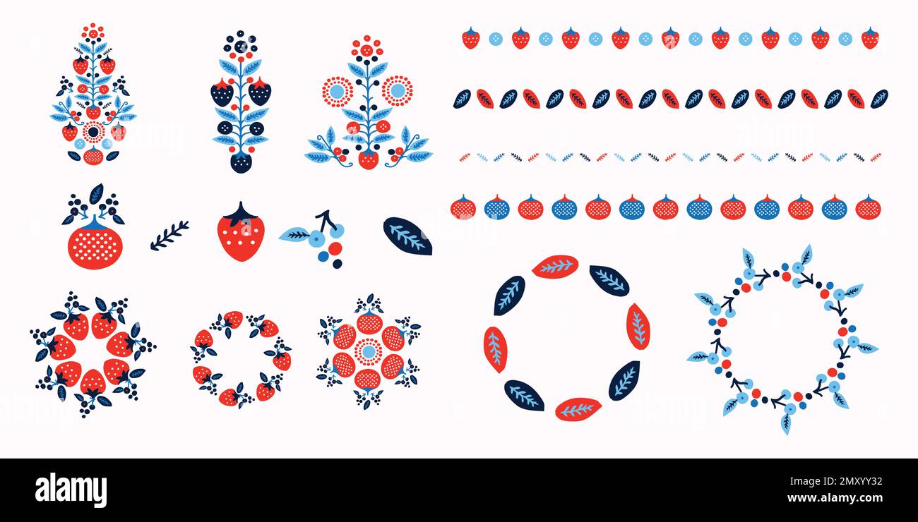 Collection of whimsical scandi motif vectors. Low brow design for folk ...