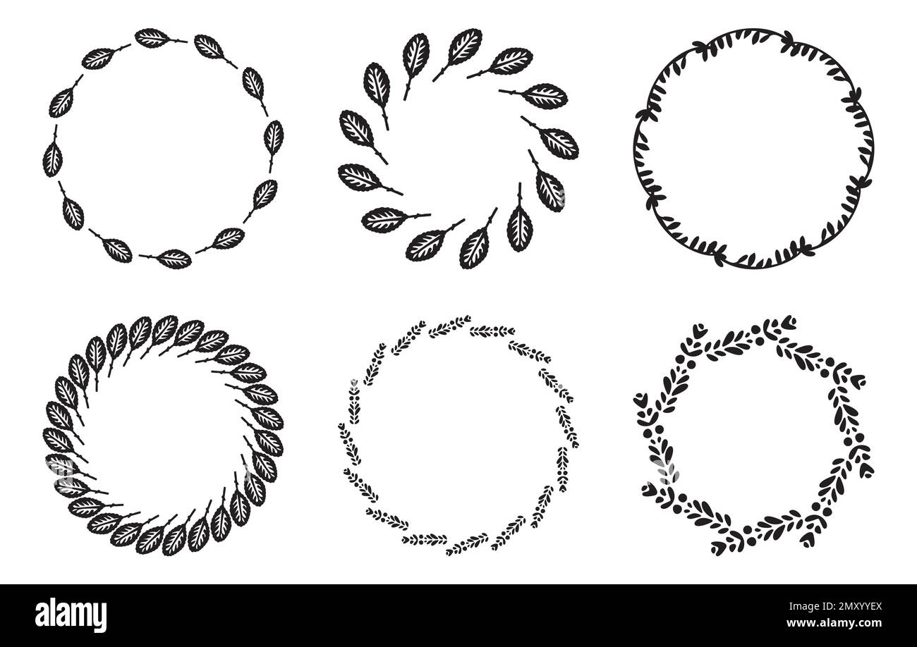 Set of six botanical wreath frames. Vector woodland invitation borders ...