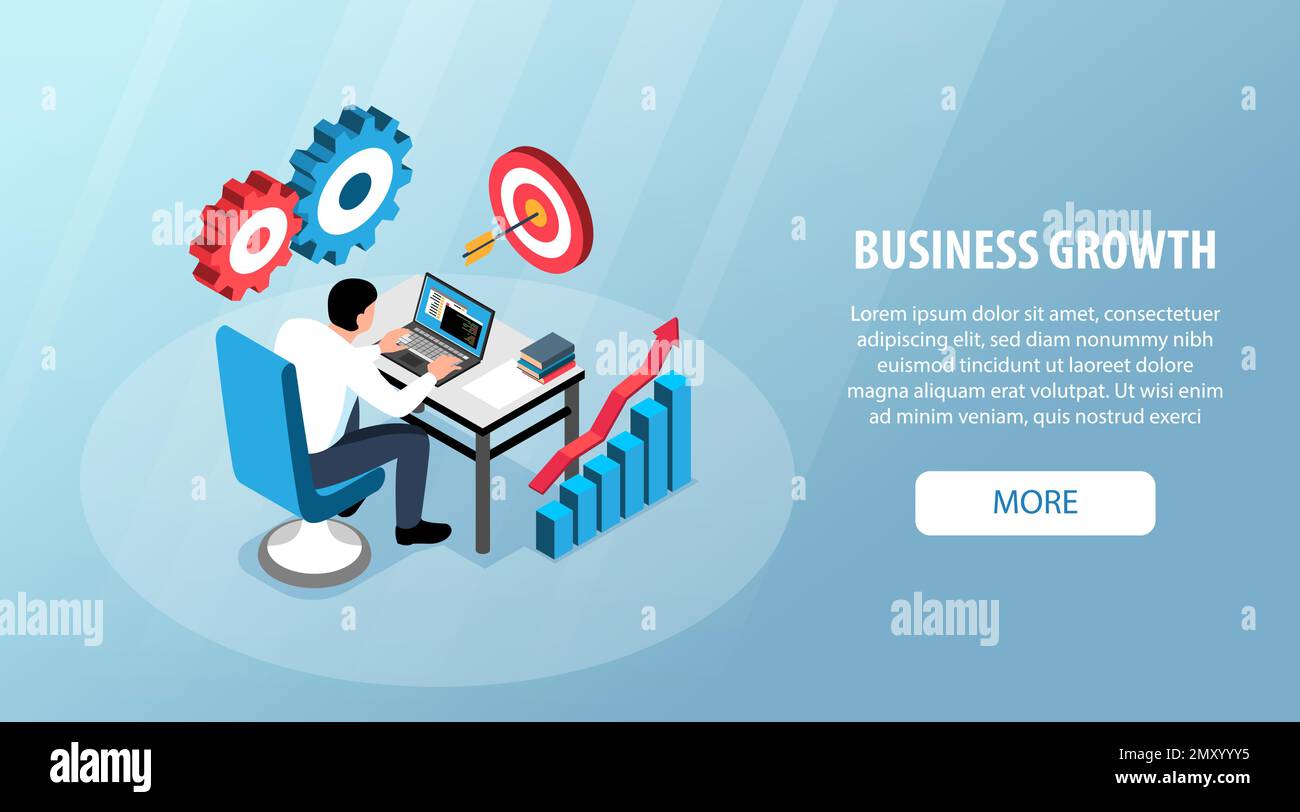 Isometric business growth concept with manager working and company ...