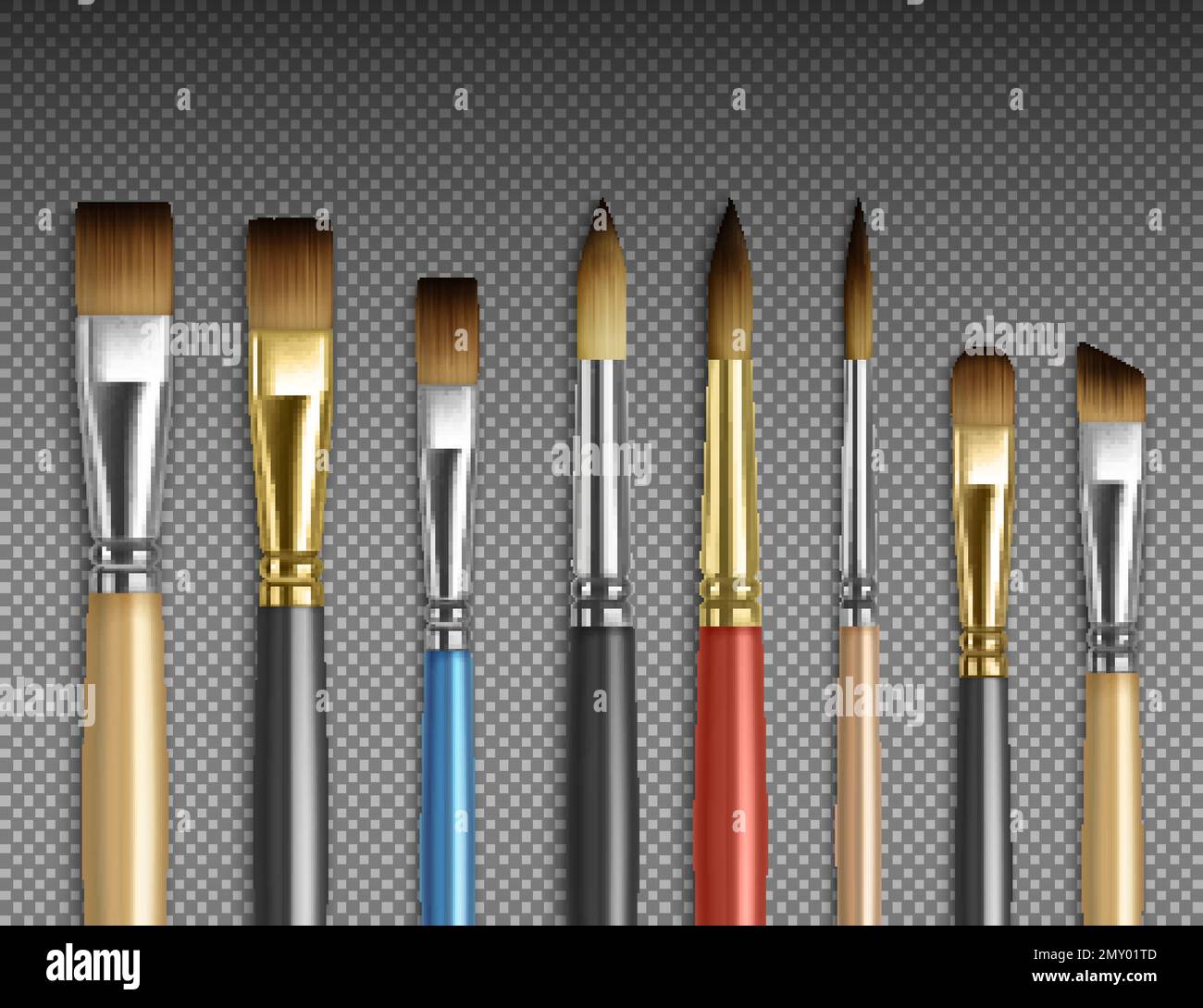 Artist tools realistic set of isolated top view images with different ...