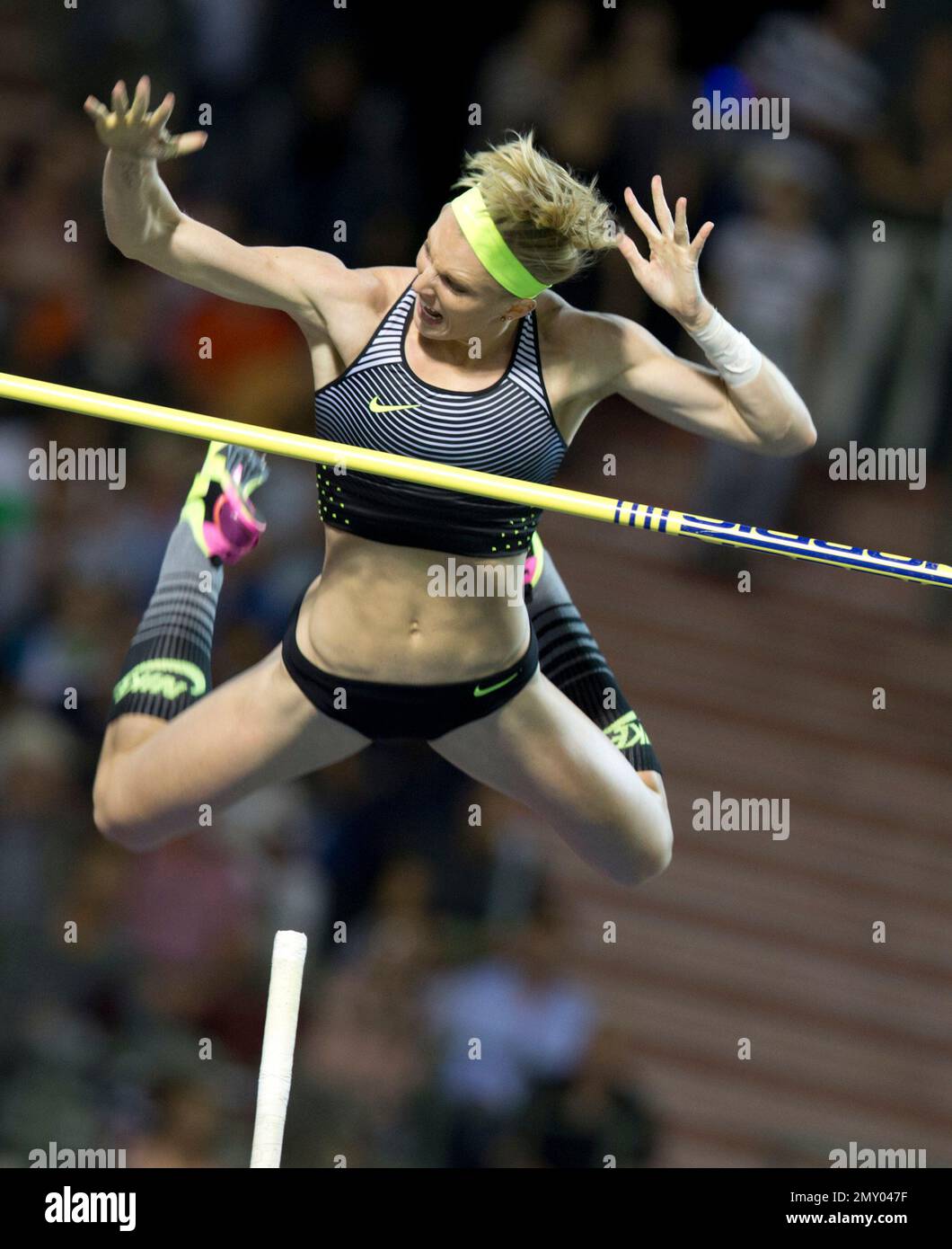 Sandi Morris of the U.S. clears the bar in the women's pole vault at ...