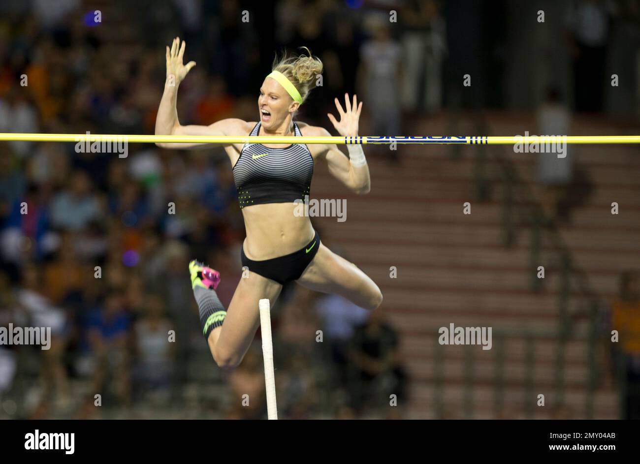 Sandi Morris of the U.S. clears the bar in the women's pole vault at ...
