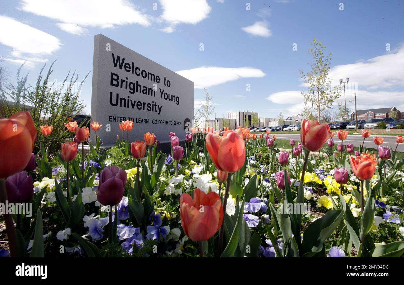 FILE - This April 19, 2016, file photo, shows a welcome sign to Brigham ...