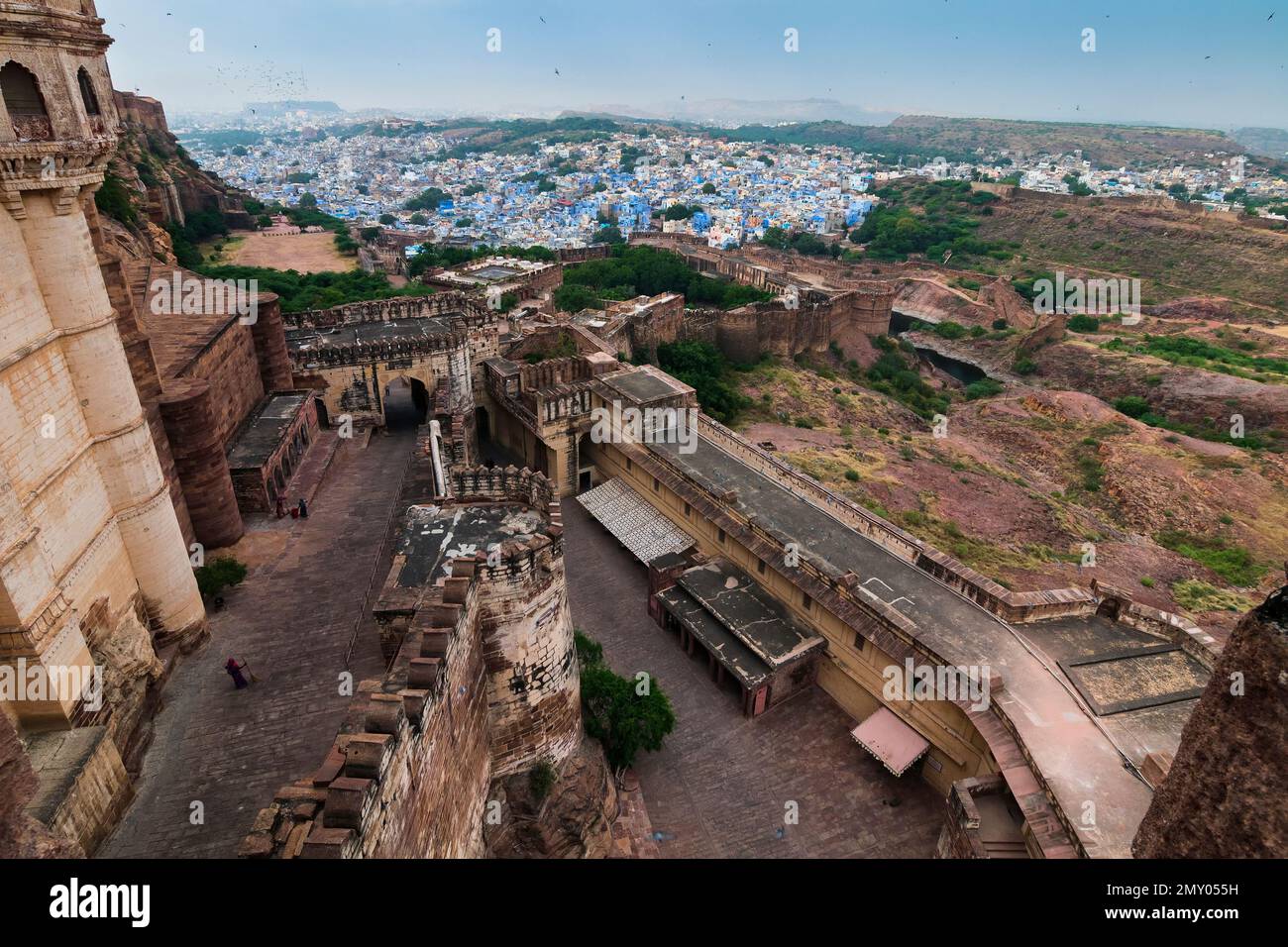 Top view of famous Mehrangarh fort, Jodhpur city in the background, as ...