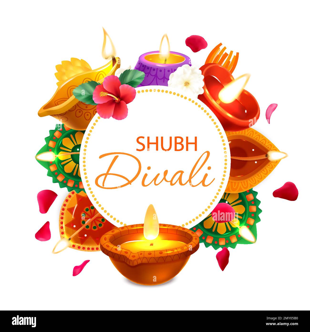 Realistic Diwali frame with traditional holiday symbols and ornaments ...