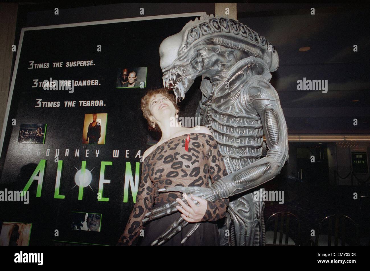 Sigourney Weaver poses with a replica of "The Alien," during the ...