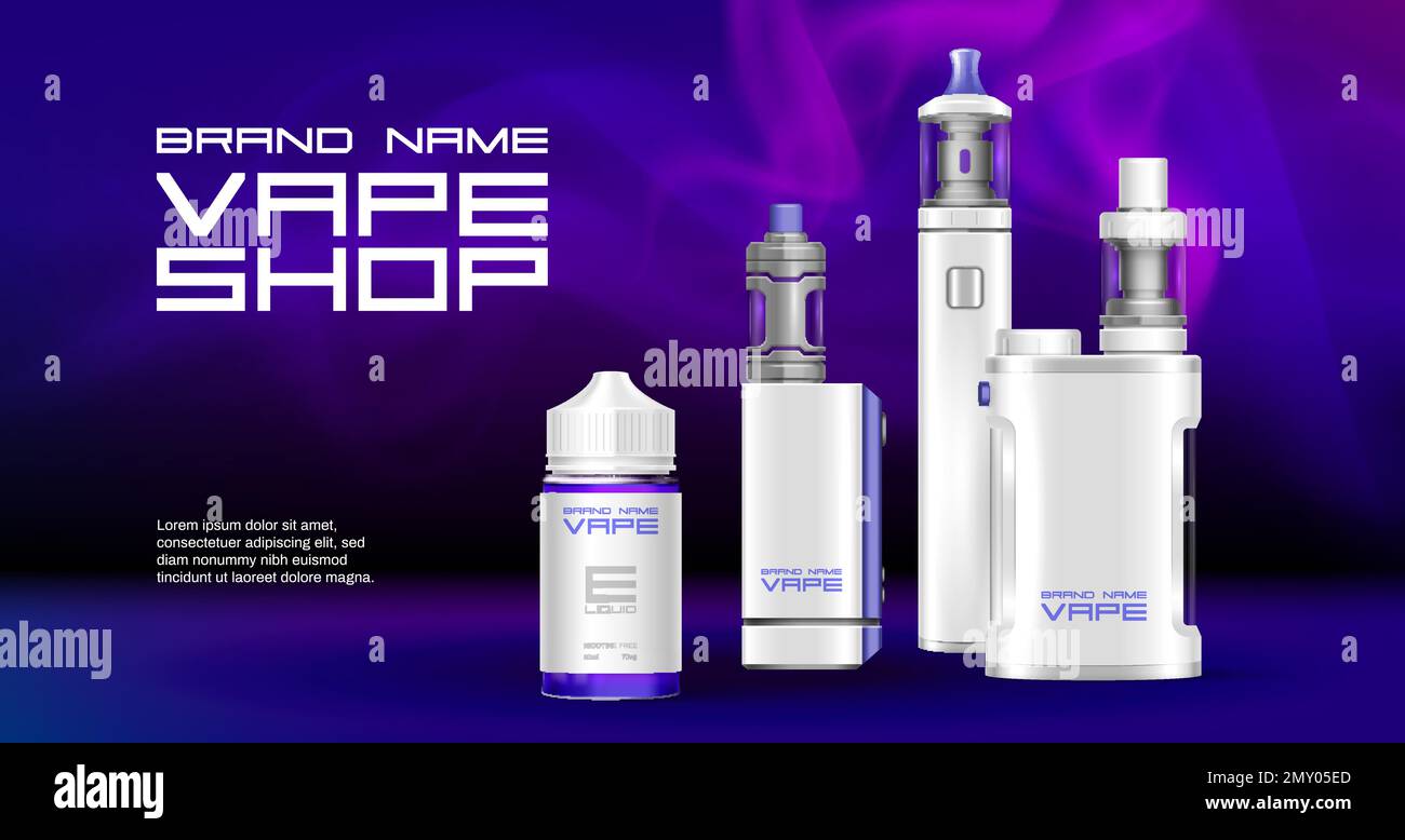 Realistic vape shop ad poster background with editable text and ...