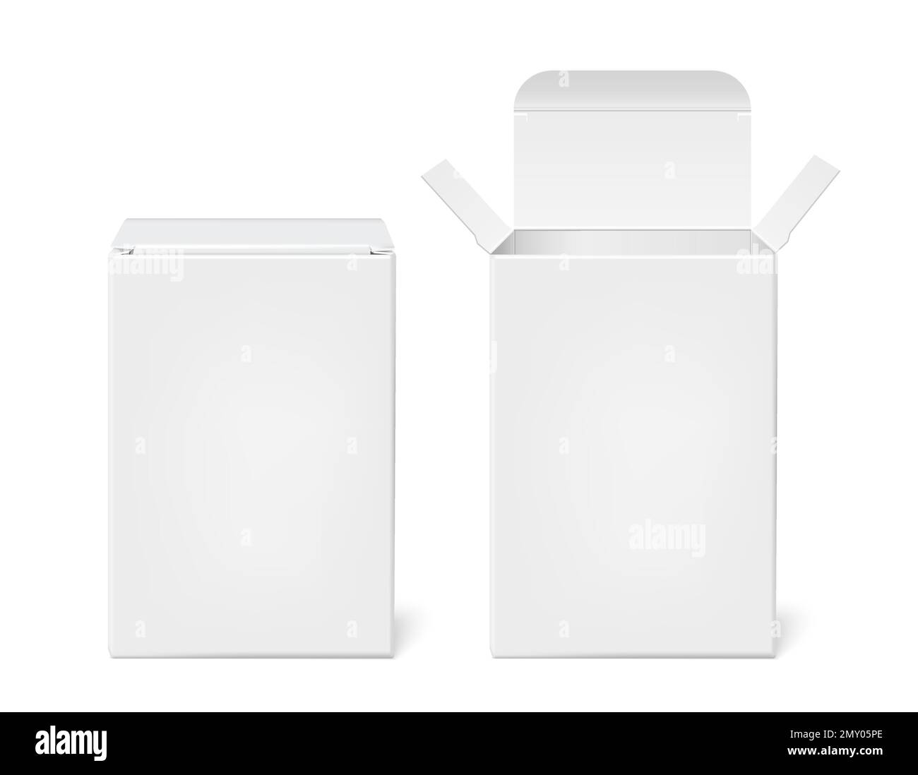 Realistic box mockup set with two images of blank white cardboard box ...