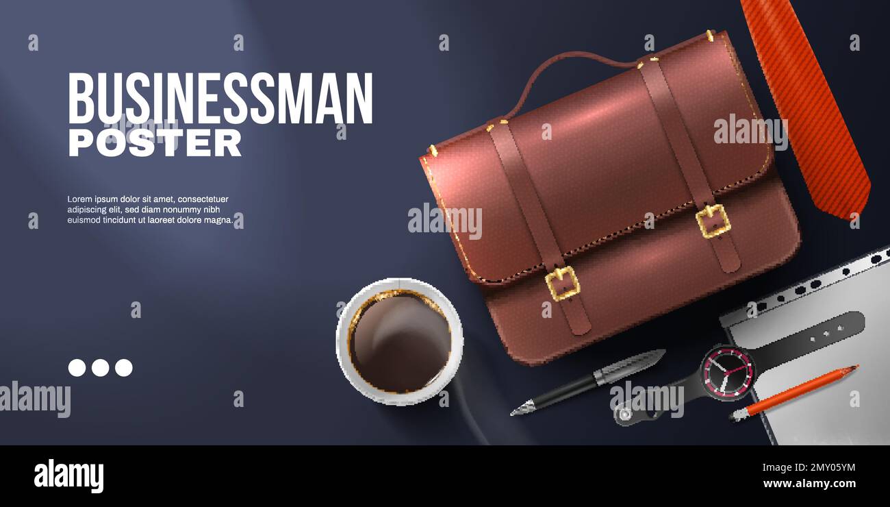 Realistic businessman ad poster background with horizontal top view ...