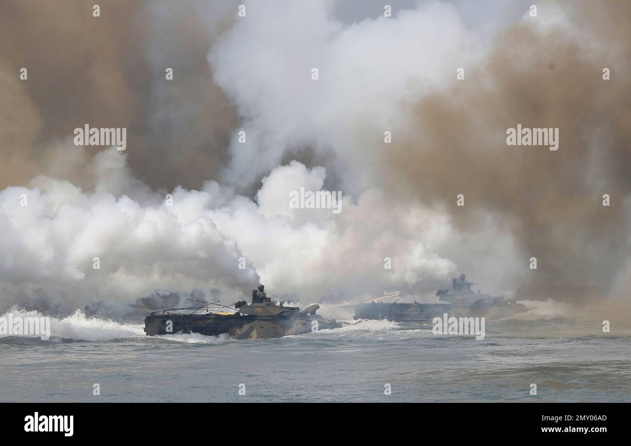 South Korea marines' amphibious assault vehicles sail during the 66th ...
