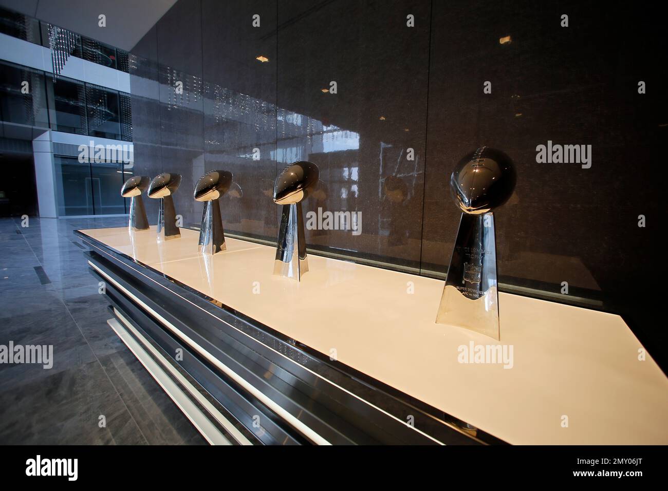 The Dallas Cowboys NFL football team five Super Bowl trophy sit on ...