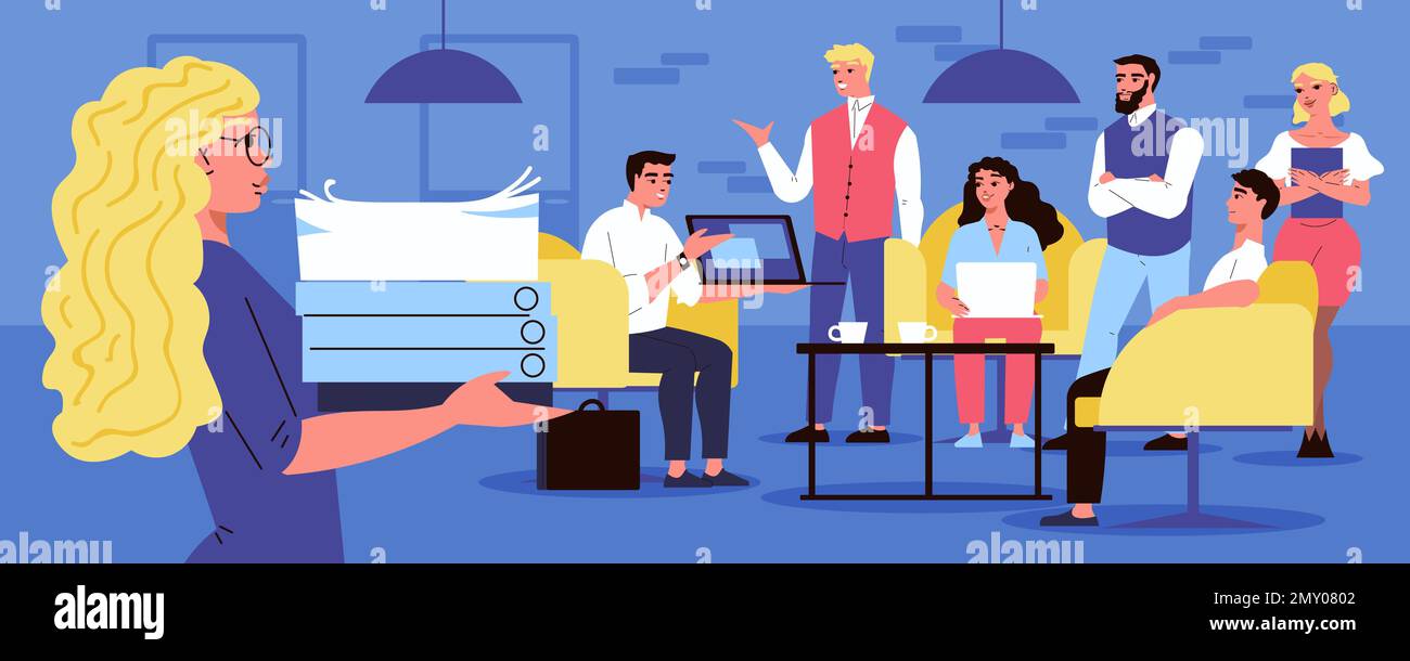 Office people flat concept with secretary carrying papers vector illustration hi-res stock ...