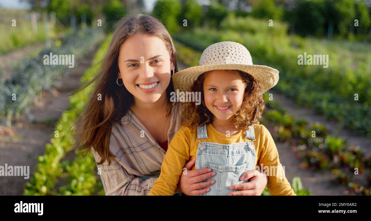 Agriculture, farming and farmer, woman and girl happy, fresh vegetable ...