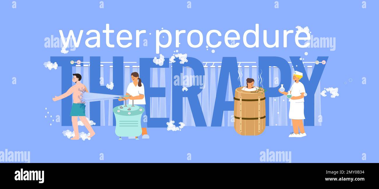 Water procedures therapy flat text composition with editable text ...