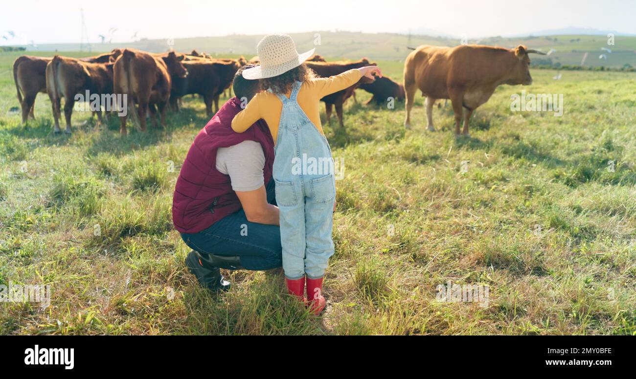 Countryside farm, farmer man and child bonding in nature, talking and ...