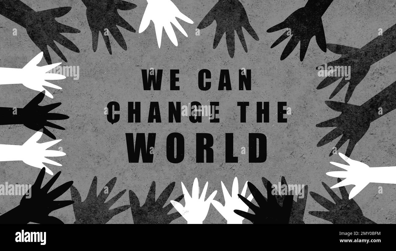 Multicultural hands of different colors and cultures of the world unite ...