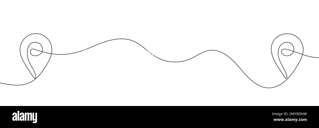 Continuous drawing of one line path and location markers. GPS ...