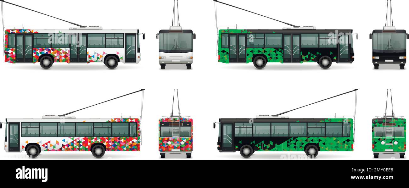 Bus realistic set with transportation symbols isolated vector ...