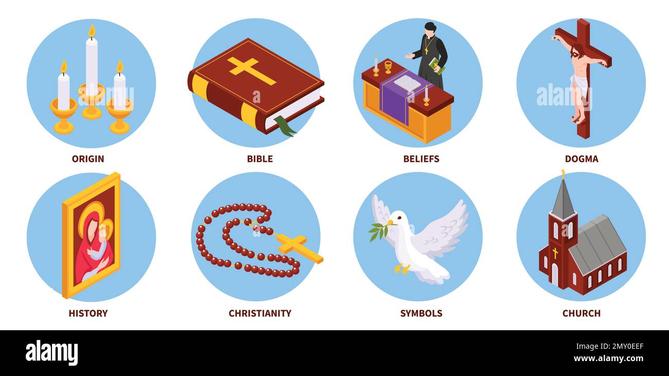 Christianity isometric round compositions illustrated origin history ...