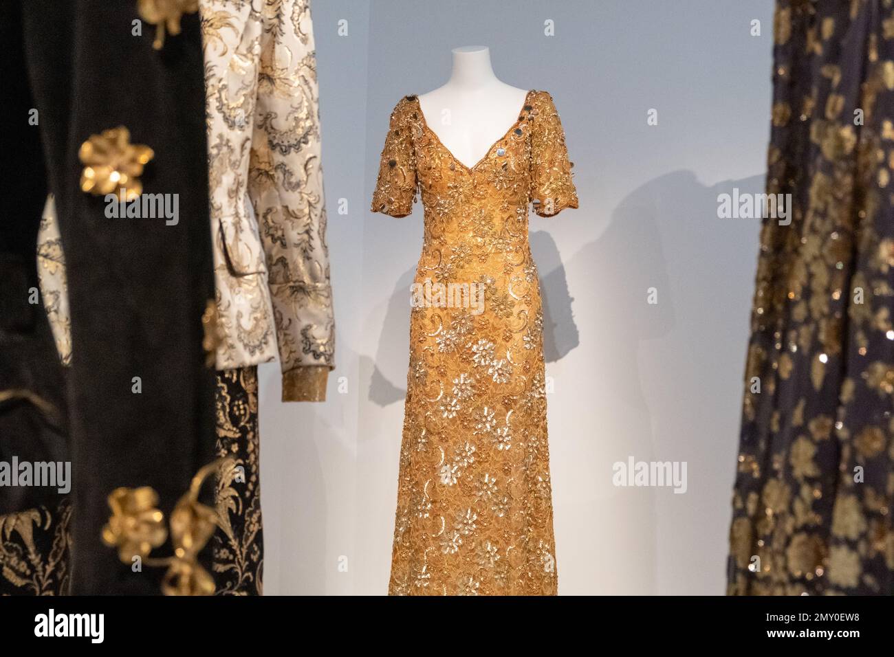 France, Paris, December 14, 2022. Close-up of an haute couture model on ...