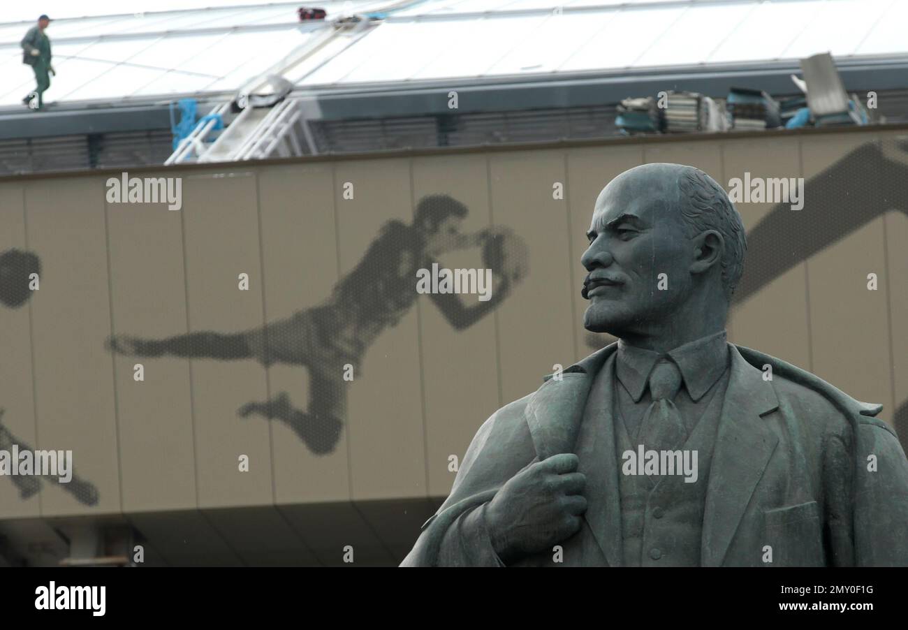 A statue of Soviet founder Vladimir Lenin seen in front of the Luzhniki ...