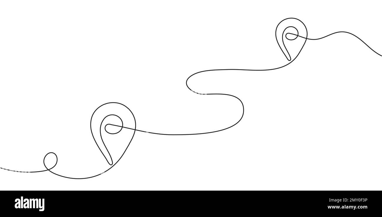 Continuous drawing of one line path and location markers. GPS ...