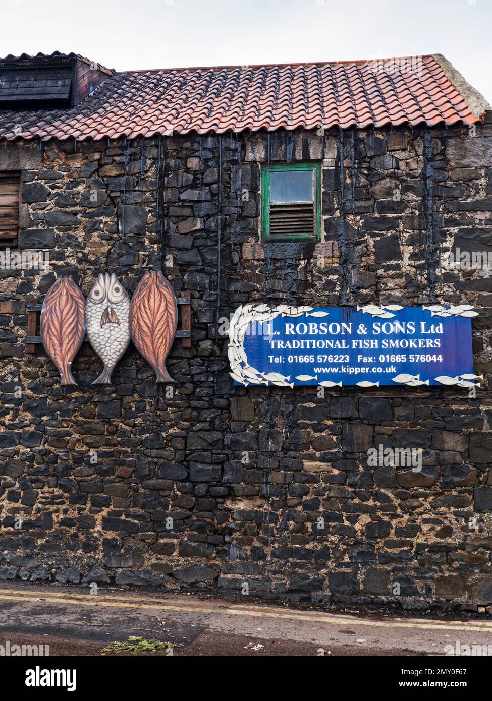 Exterior of smoke house at Craster, Northumberland, UK which is famous ...