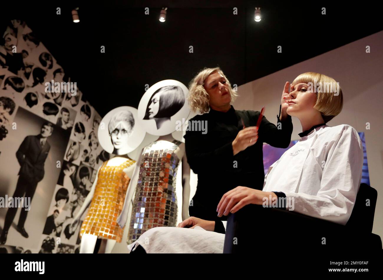 A model receives a signature 1960s style from a Sassoon stylist in a ...