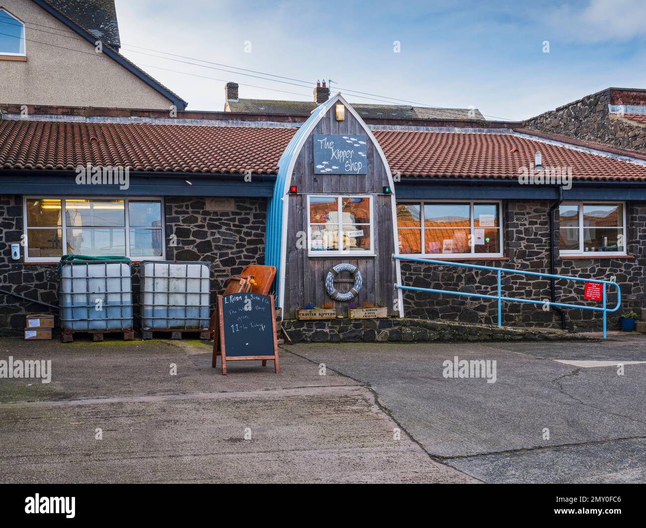 Exterior of smoke house at Craster, Northumberland, UK which is famous ...