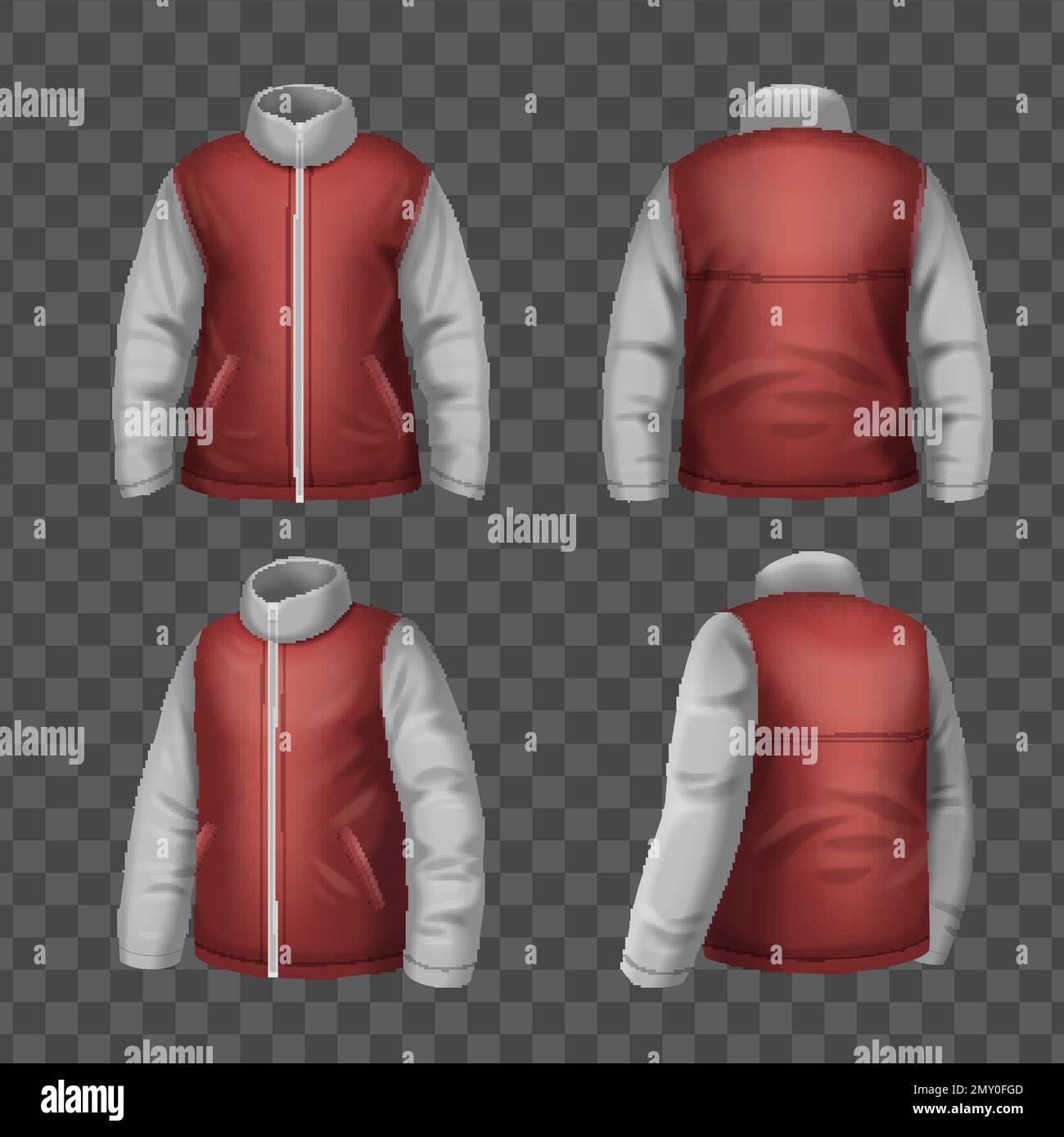 Two color winter jacket mockup front and back views realistic set on ...
