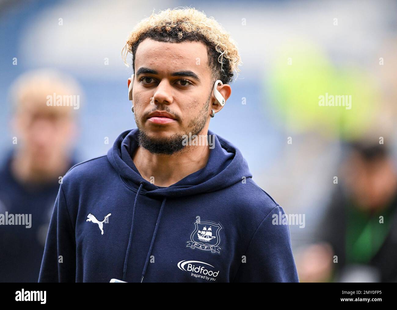 Plymouth Argyle midfielder Tyreik Wright (29) walks on and inspect the ...