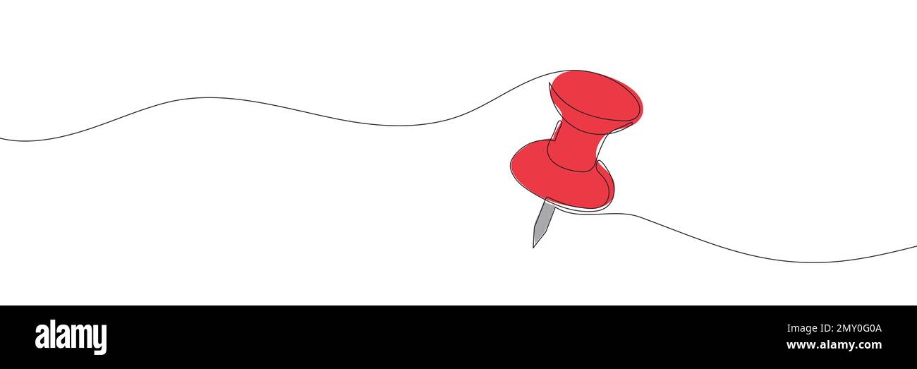 Continuous one line drawing of a red paper pin. Drawing pin. Vector ...