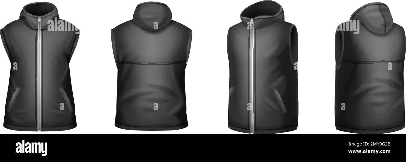 Winter waistcoat black sleeveless jacket with zip front and back views ...