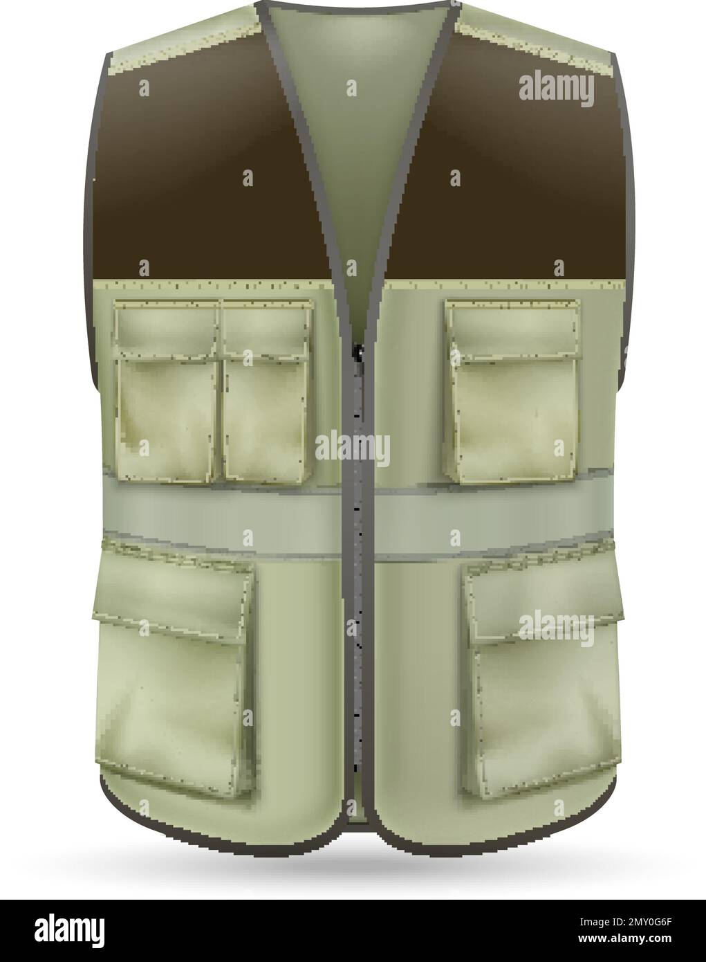 Modern vest with many pockets realistic mockup in khaki color isolated ...