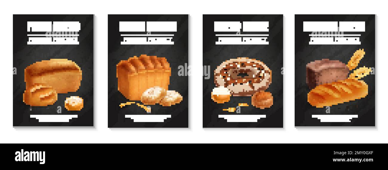 Four vertical realistic bread poster set with fresh bread premium product headline and different ...
