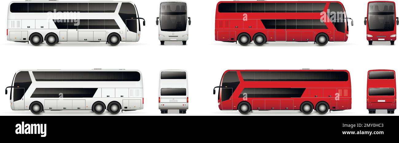 Bus realistic mockup set with transportation symbols isolated vector ...